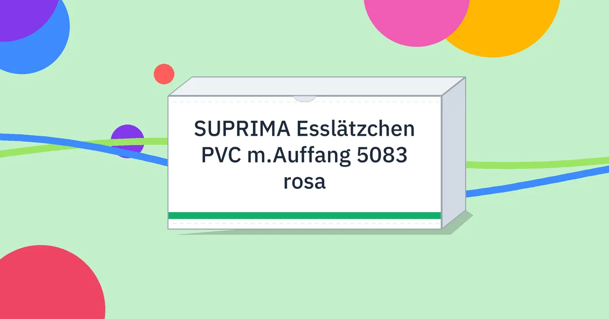 Symbolbild: Packung mit der Aufschrift SUPRIMA Esslätzchen PVC m.Auffang 5083 rosa (PZN 03003223) – Verfügbarkeit und Bezug in Apotheken in Frankfurt am Main