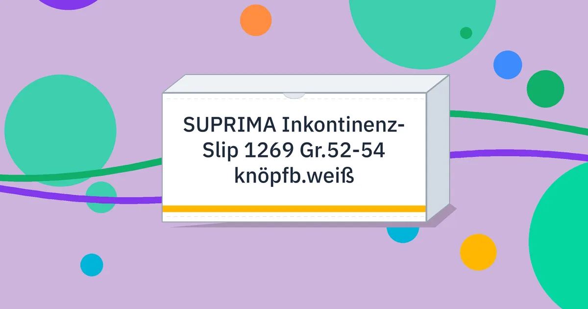 Symbolbild: Packung mit der Aufschrift SUPRIMA Inkontinenz-Slip 1269 Gr.52-54 knöpfb.weiß (PZN 08412481) – Verfügbarkeit und Bezug in Apotheken in Frankfurt am Main