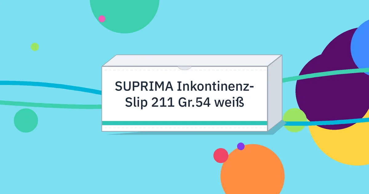 Symbolbild: Packung mit der Aufschrift SUPRIMA Inkontinenz-Slip 211 Gr.54 weiß (PZN 00710440) – Verfügbarkeit und Bezug in Apotheken in Frankfurt am Main
