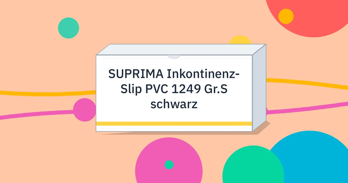 Symbolbild: Packung mit der Aufschrift SUPRIMA Inkontinenz-Slip PVC 1249 Gr.S schwarz (PZN 02061359) – Verfügbarkeit und Bezug in Apotheken in Frankfurt am Main