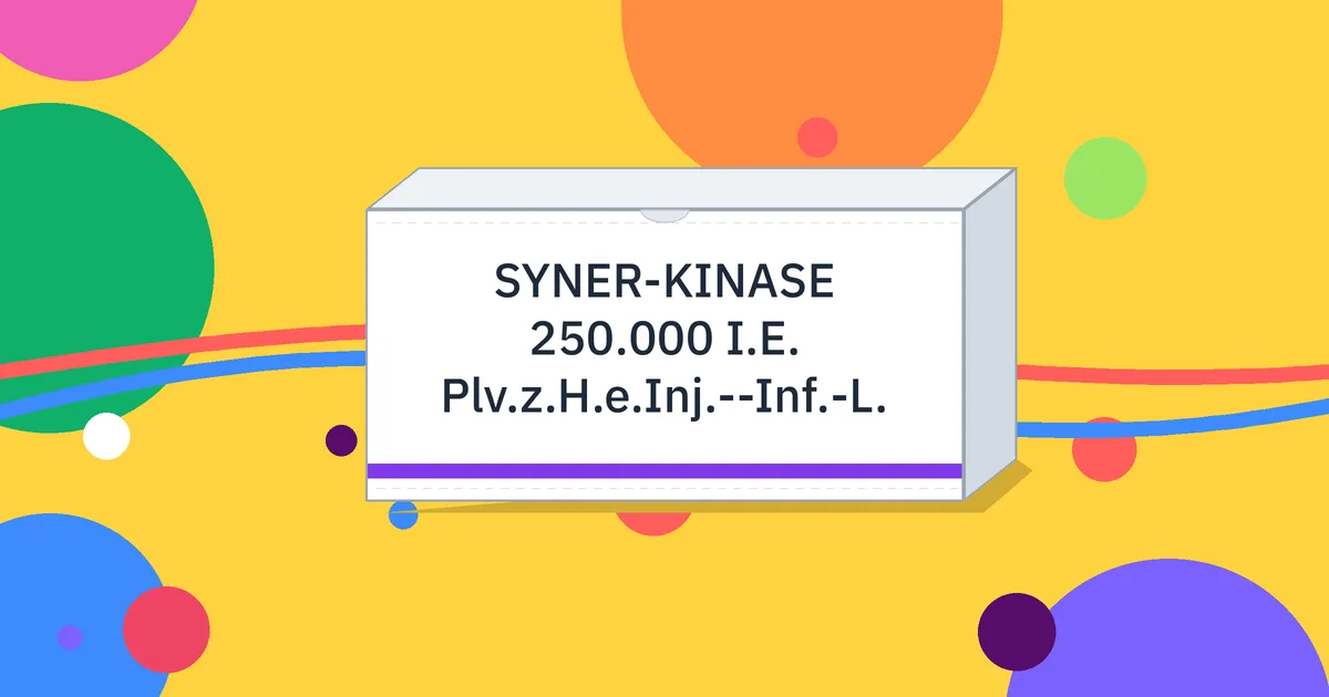 Symbolbild: Packung mit der Aufschrift SYNER-KINASE 250.000 I.E. Plv.z.H.e.Inj.--Inf.-L. (PZN 17483149) – Verfügbarkeit und Bezug in Apotheken in Frankfurt am Main