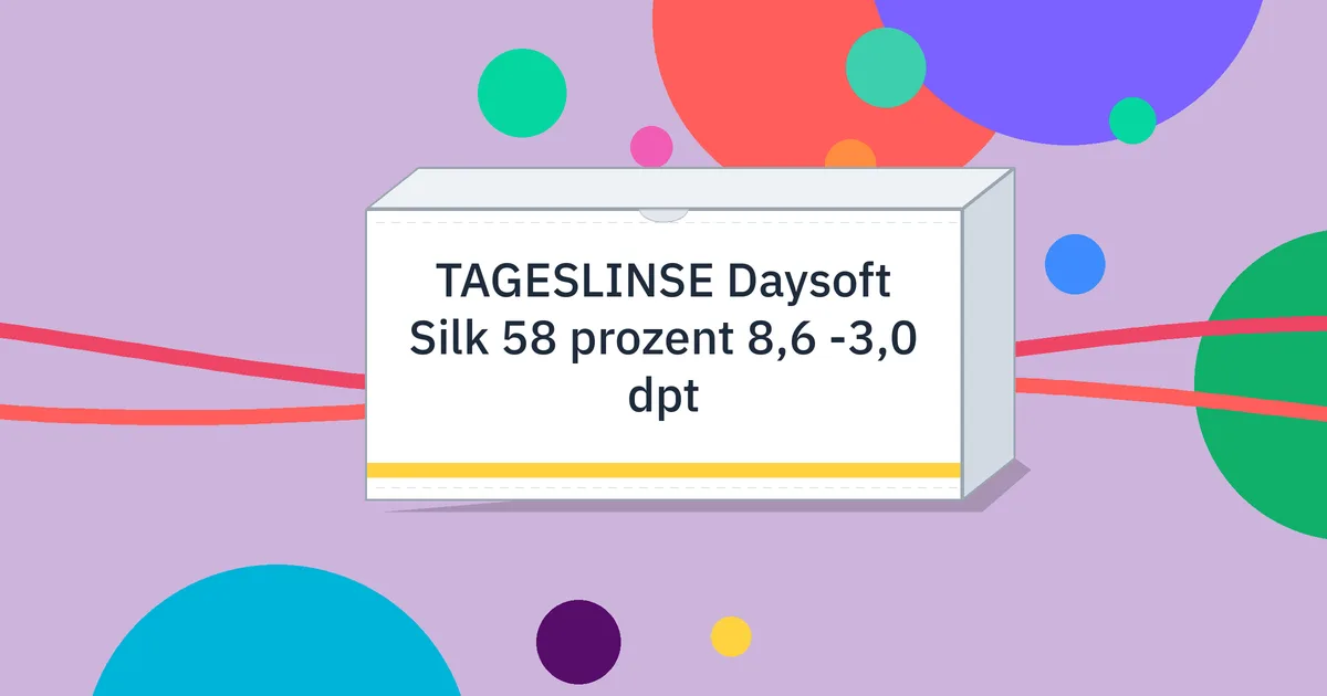 Symbolbild: Packung mit der Aufschrift TAGESLINSE Daysoft Silk 58 prozent 8,6 -3,0 dpt (PZN 00332311) – Verfügbarkeit und Bezug in Apotheken in Frankfurt am Main