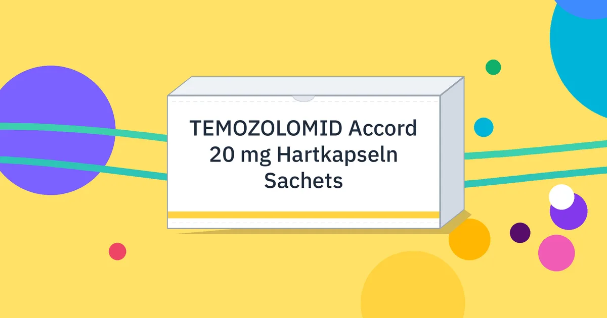 Symbolbild: Packung mit der Aufschrift TEMOZOLOMID Accord 20 mg Hartkapseln Sachets (PZN 11291242) – Verfügbarkeit und Bezug in Apotheken in Frankfurt am Main