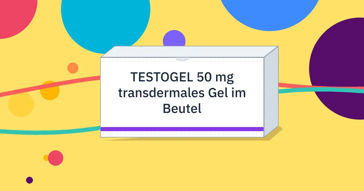 Symbolbild: Packung mit der Aufschrift TESTOGEL 50 mg transdermales Gel im Beutel (PZN 19182009) – Verfügbarkeit und Bezug in Apotheken in Frankfurt am Main