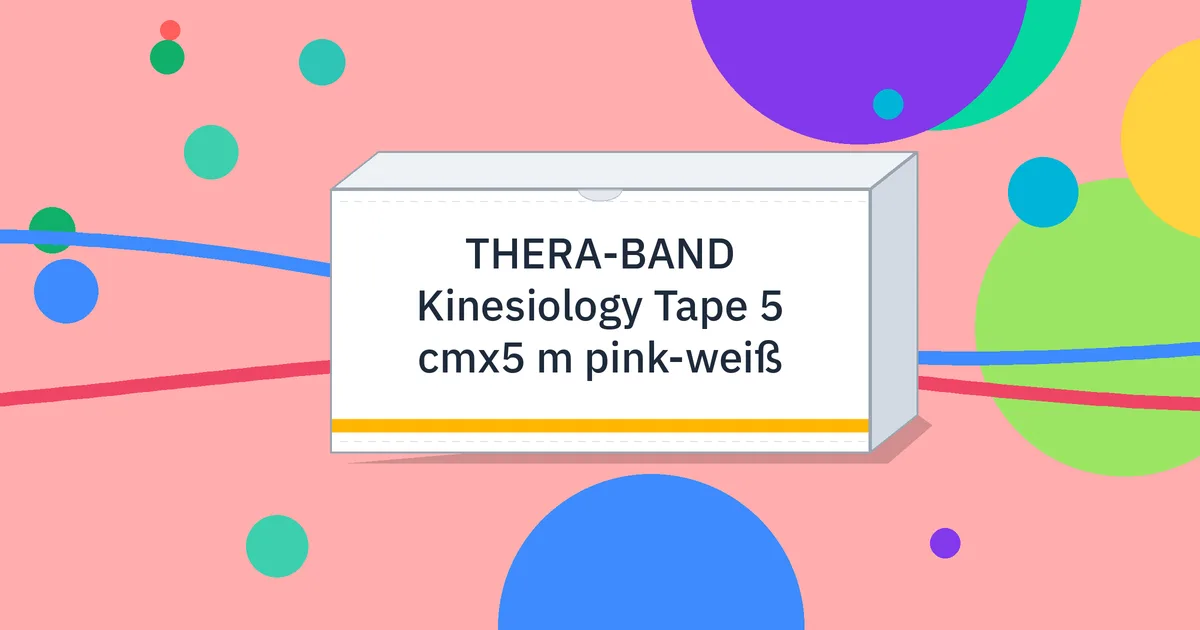 Symbolbild: Packung mit der Aufschrift THERA-BAND Kinesiology Tape 5 cmx5 m pink-weiß (PZN 15614736) – Verfügbarkeit und Bezug in Apotheken in Frankfurt am Main