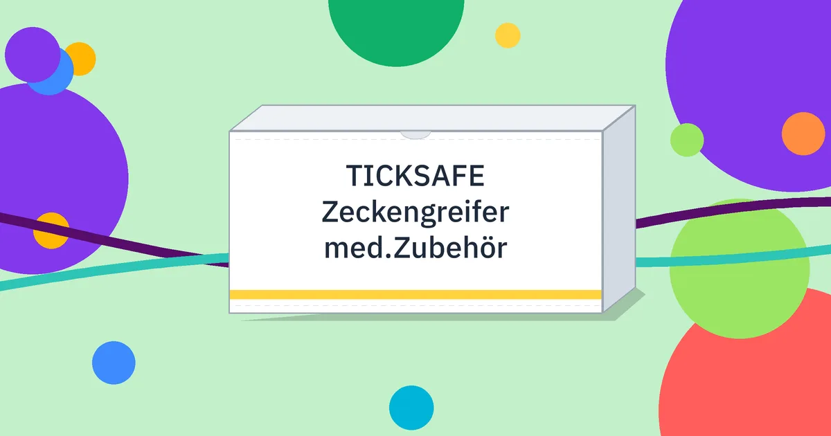 Symbolbild: Packung mit der Aufschrift TICKSAFE Zeckengreifer med.Zubehör (PZN 11363326) – Verfügbarkeit und Bezug in Apotheken in Frankfurt am Main