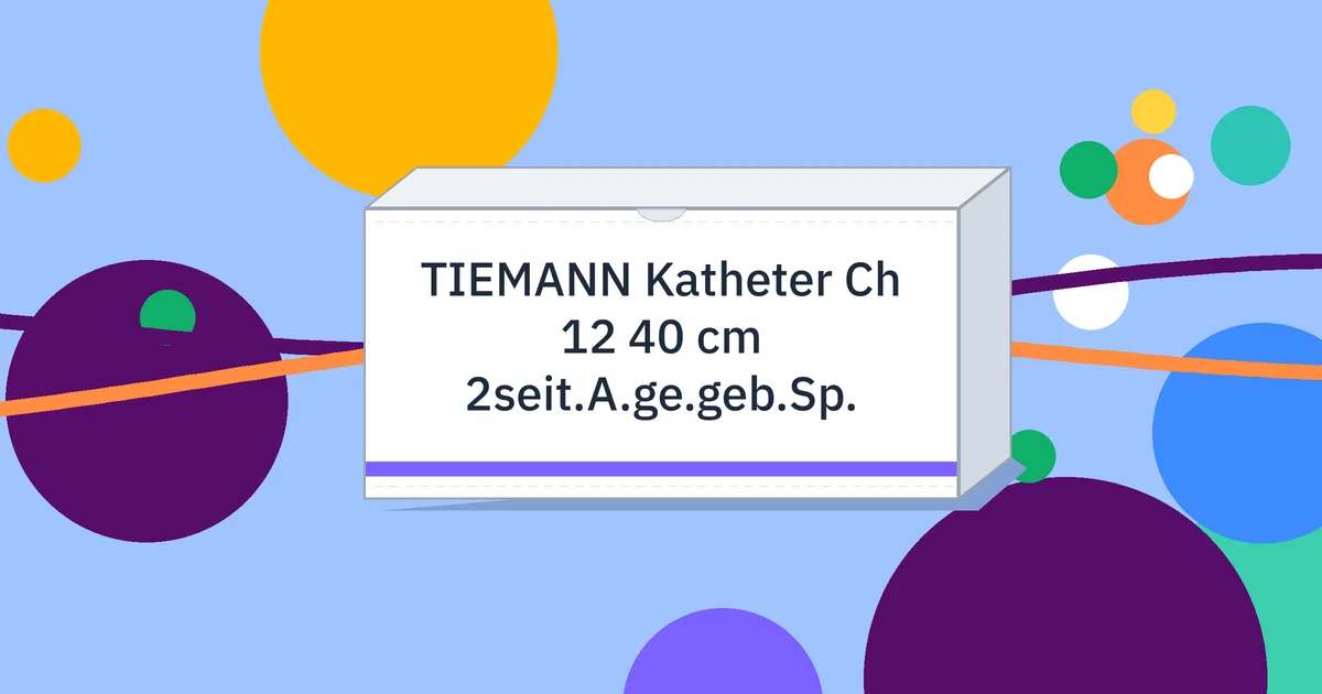 Symbolbild: Packung mit der Aufschrift TIEMANN Katheter Ch 12 40 cm 2seit.A.ge.geb.Sp. (PZN 02099528) – Verfügbarkeit und Bezug in Apotheken in Frankfurt am Main