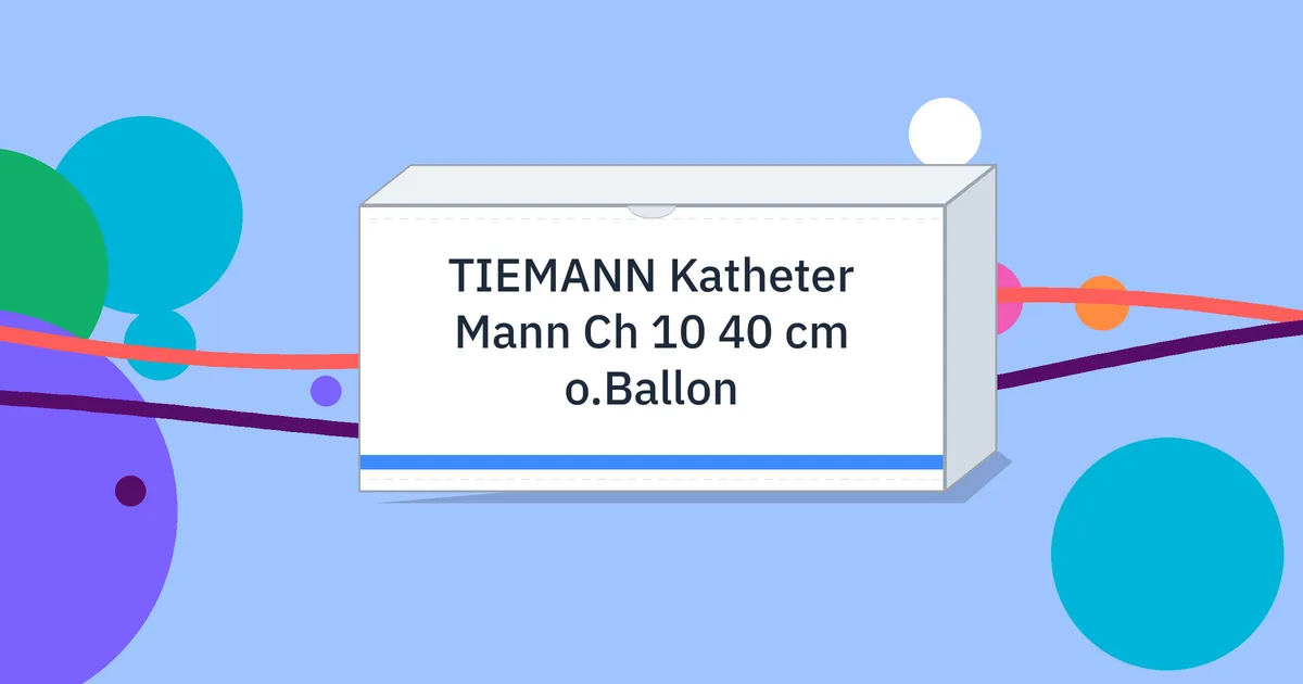 Symbolbild: Packung mit der Aufschrift TIEMANN Katheter Mann Ch 10 40 cm o.Ballon (PZN 09092268) – Verfügbarkeit und Bezug in Apotheken in Frankfurt am Main