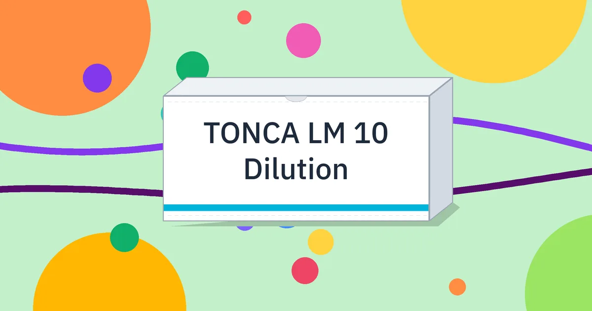 Symbolbild: Packung mit der Aufschrift TONCA LM 10 Dilution (PZN 13225232) – Verfügbarkeit und Bezug in Apotheken in Frankfurt am Main