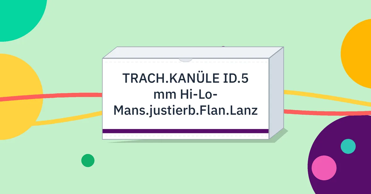Symbolbild: Packung mit der Aufschrift TRACH.KANÜLE ID.5 mm Hi-Lo-Mans.justierb.Flan.Lanz (PZN 03379715) – Verfügbarkeit und Bezug in Apotheken in Frankfurt am Main