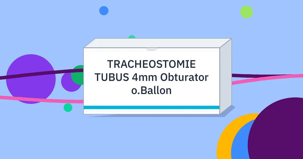 Symbolbild: Packung mit der Aufschrift TRACHEOSTOMIE TUBUS 4mm Obturator o.Ballon (PZN 01085381) – Verfügbarkeit und Bezug in Apotheken in Frankfurt am Main