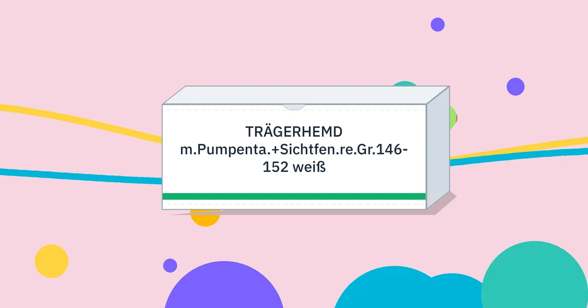 Symbolbild: Packung mit der Aufschrift TRÄGERHEMD m.Pumpenta.+Sichtfen.re.Gr.146-152 weiß (PZN 20375179) – Verfügbarkeit und Bezug in Apotheken in Frankfurt am Main