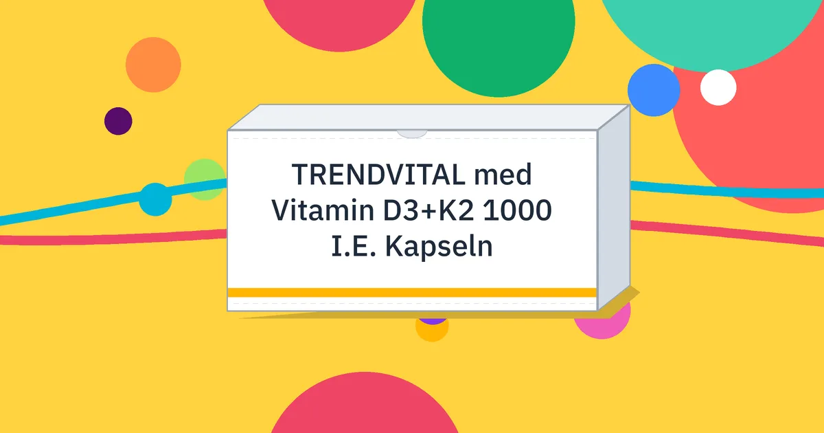 Symbolbild: Packung mit der Aufschrift TRENDVITAL med Vitamin D3+K2 1000 I.E. Kapseln (PZN 13332689) – Verfügbarkeit und Bezug in Apotheken in Frankfurt am Main