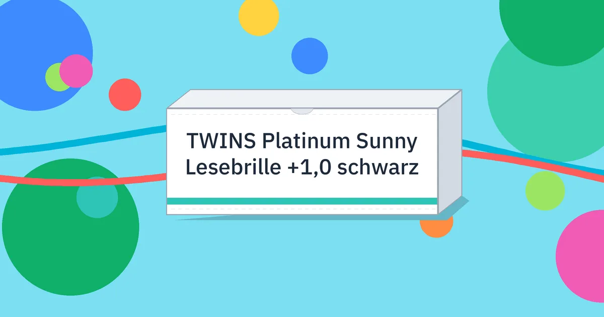Symbolbild: Packung mit der Aufschrift TWINS Platinum Sunny Lesebrille +1,0 schwarz (PZN 13344072) – Verfügbarkeit und Bezug in Apotheken in Frankfurt am Main