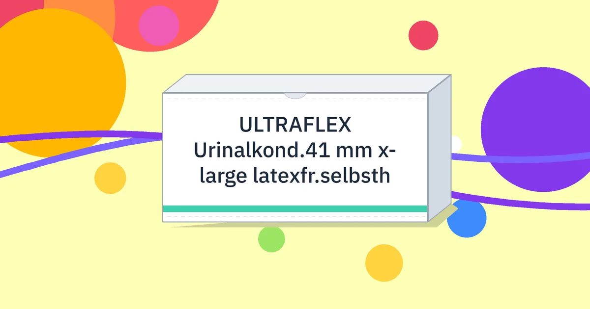 Symbolbild: Packung mit der Aufschrift ULTRAFLEX Urinalkond.41 mm x-large latexfr.selbsth (PZN 00671384) – Verfügbarkeit und Bezug in Apotheken in Frankfurt am Main