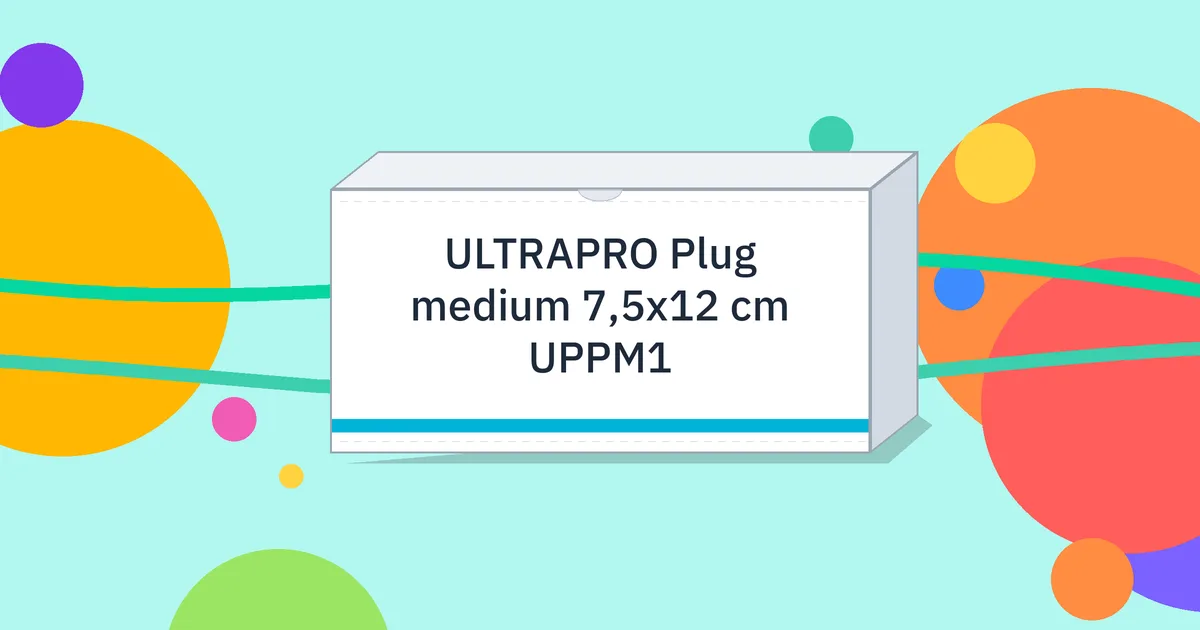 Symbolbild: Packung mit der Aufschrift ULTRAPRO Plug medium 7,5x12 cm UPPM1 (PZN 20855583) – Verfügbarkeit und Bezug in Apotheken in Frankfurt am Main