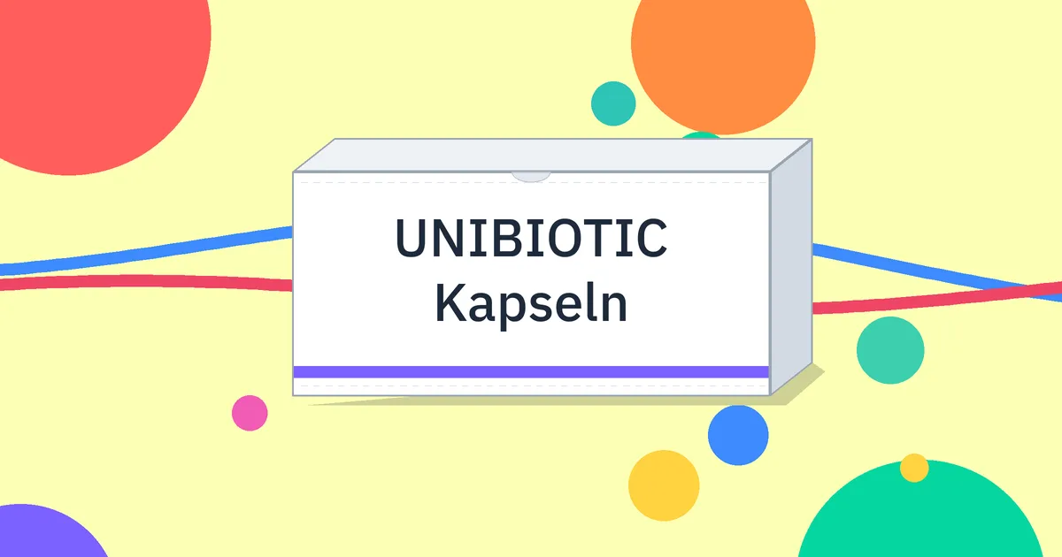 Symbolbild: Packung mit der Aufschrift UNIBIOTIC Kapseln (PZN 02838463) – Verfügbarkeit und Bezug in Apotheken in Frankfurt am Main