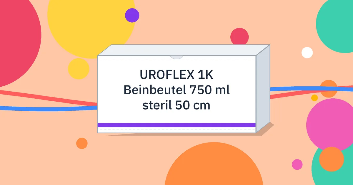 Symbolbild: Packung mit der Aufschrift UROFLEX 1K Beinbeutel 750 ml steril 50 cm (PZN 14285704) – Verfügbarkeit und Bezug in Apotheken in Frankfurt am Main