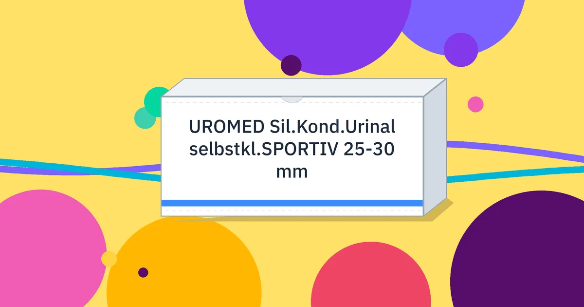 Symbolbild: Packung mit der Aufschrift UROMED Sil.Kond.Urinal selbstkl.SPORTIV 25-30 mm (PZN 18389659) – Verfügbarkeit und Bezug in Apotheken in Frankfurt am Main