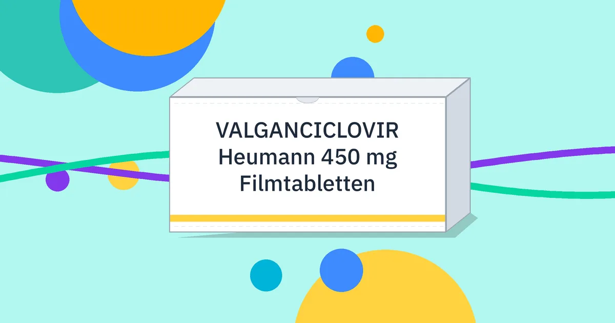 Symbolbild: Packung mit der Aufschrift VALGANCICLOVIR Heumann 450 mg Filmtabletten (PZN 12451127) – Verfügbarkeit und Bezug in Apotheken in Frankfurt am Main