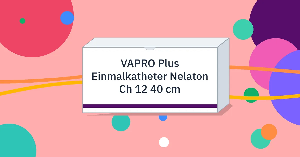 Symbolbild: Packung mit der Aufschrift VAPRO Plus Einmalkatheter Nelaton Ch 12 40 cm (PZN 19639325) – Verfügbarkeit und Bezug in Apotheken in Frankfurt am Main