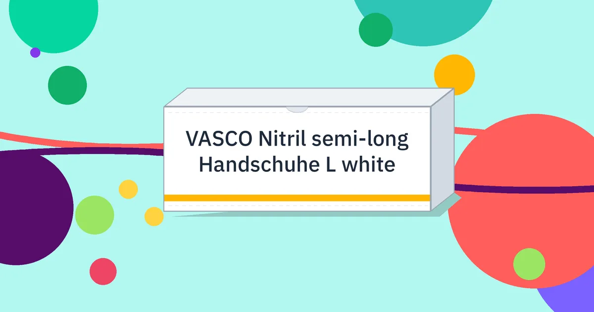 Symbolbild: Packung mit der Aufschrift VASCO Nitril semi-long Handschuhe L white (PZN 12641721) – Verfügbarkeit und Bezug in Apotheken in Frankfurt am Main