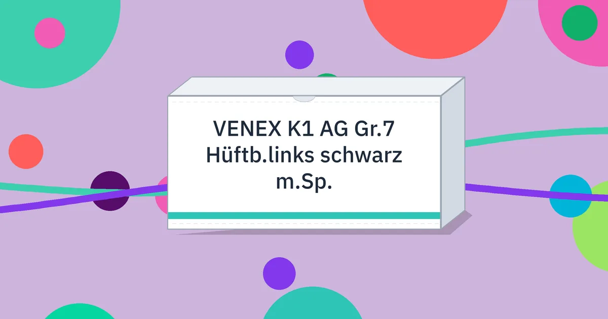 Symbolbild: Packung mit der Aufschrift VENEX K1 AG Gr.7 Hüftb.links schwarz m.Sp. (PZN 03201845) – Verfügbarkeit und Bezug in Apotheken in Frankfurt am Main