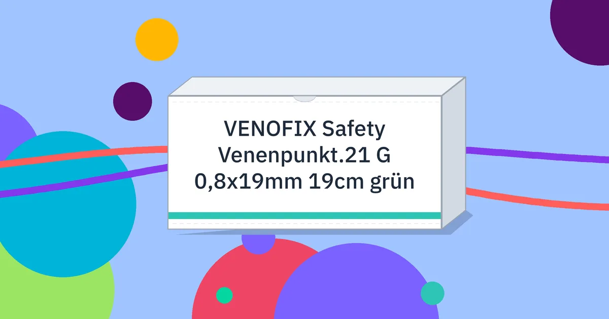Symbolbild: Packung mit der Aufschrift VENOFIX Safety Venenpunkt.21 G 0,8x19mm 19cm grün (PZN 18780429) – Verfügbarkeit und Bezug in Apotheken in Frankfurt am Main