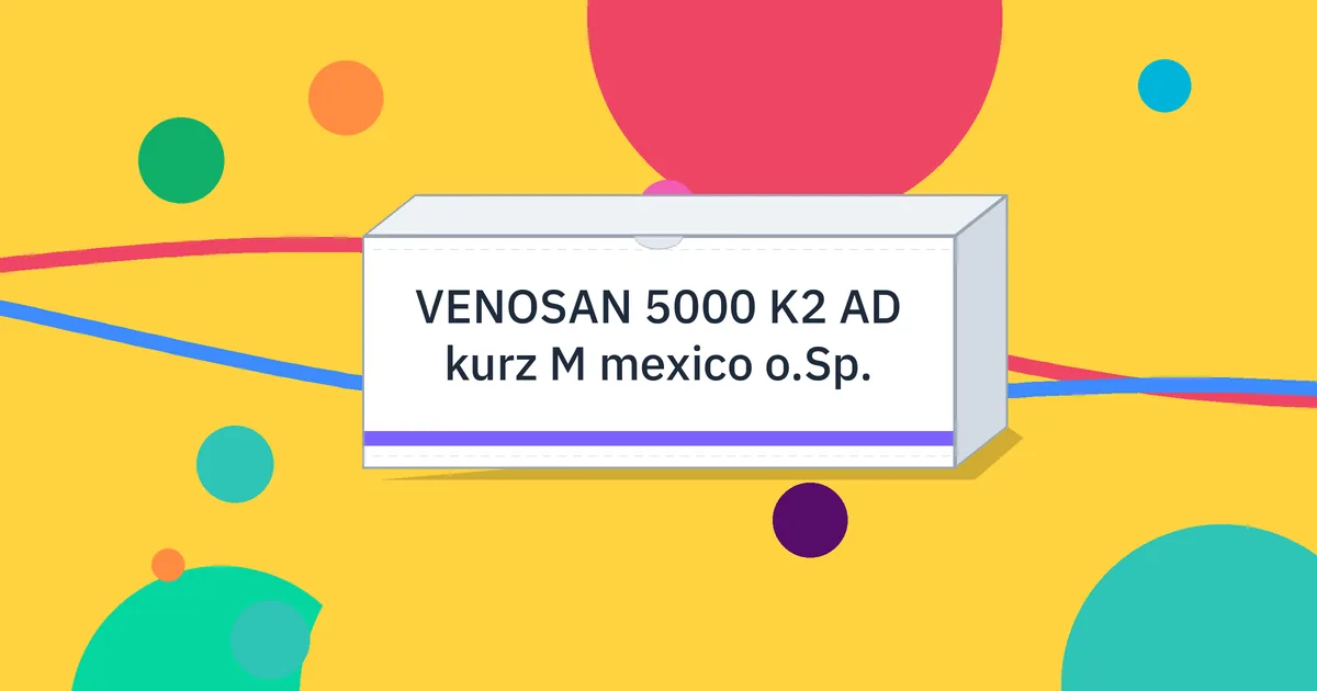 Symbolbild: Packung mit der Aufschrift VENOSAN 5000 K2 AD kurz M mexico o.Sp. (PZN 14429959) – Verfügbarkeit und Bezug in Apotheken in Frankfurt am Main
