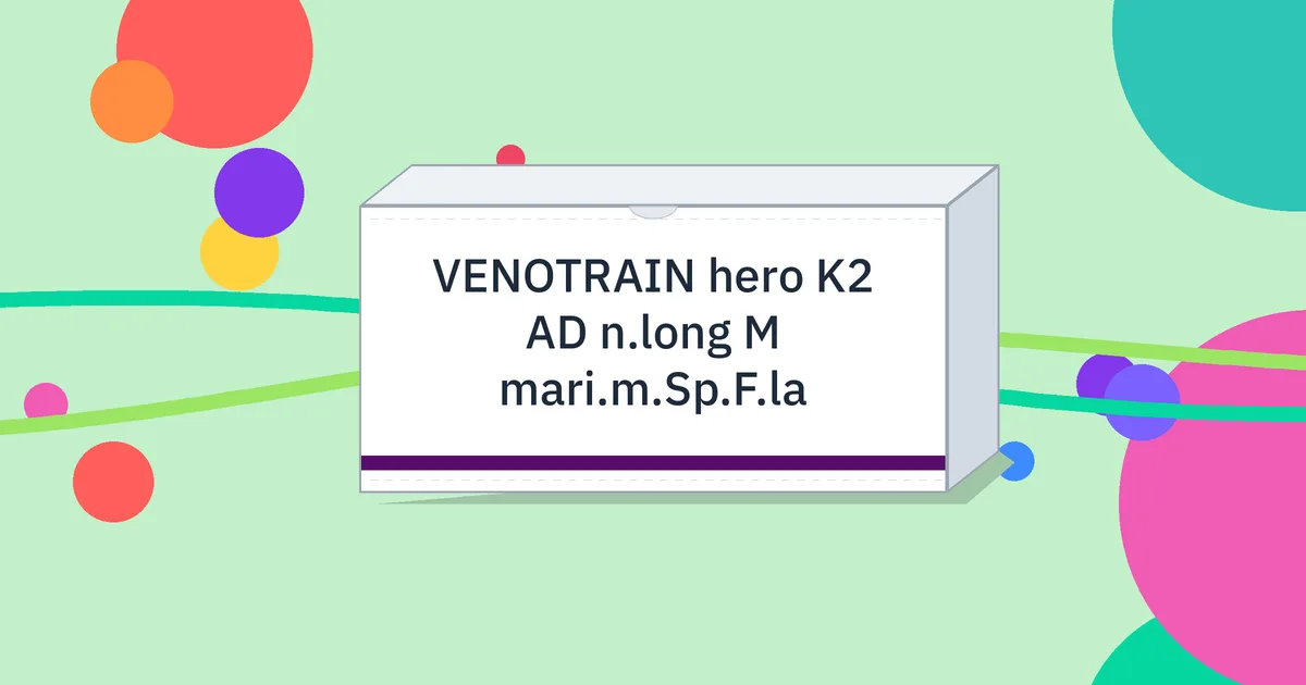 Symbolbild: Packung mit der Aufschrift VENOTRAIN hero K2 AD n.long M mari.m.Sp.F.la (PZN 19189342) – Verfügbarkeit und Bezug in Apotheken in Frankfurt am Main