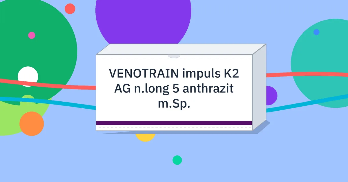 Symbolbild: Packung mit der Aufschrift VENOTRAIN impuls K2 AG n.long 5 anthrazit m.Sp. (PZN 15212357) – Verfügbarkeit und Bezug in Apotheken in Frankfurt am Main