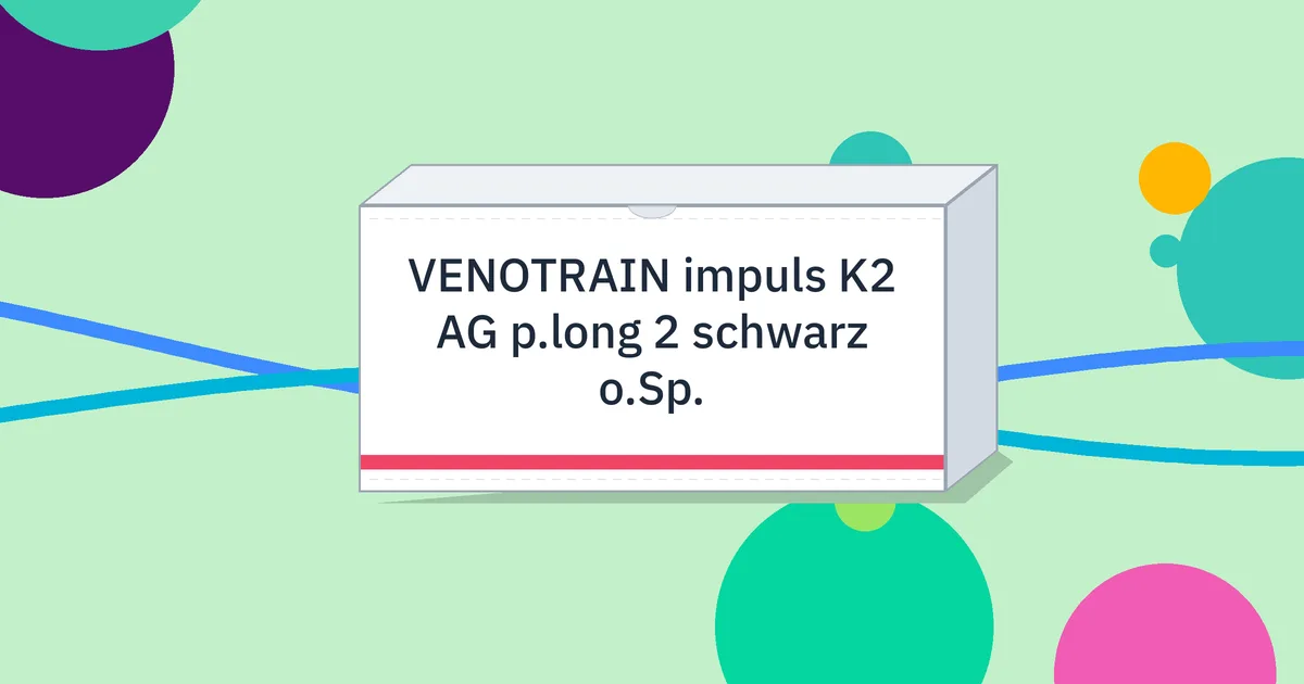 Symbolbild: Packung mit der Aufschrift VENOTRAIN impuls K2 AG p.long 2 schwarz o.Sp. (PZN 00496389) – Verfügbarkeit und Bezug in Apotheken in Frankfurt am Main