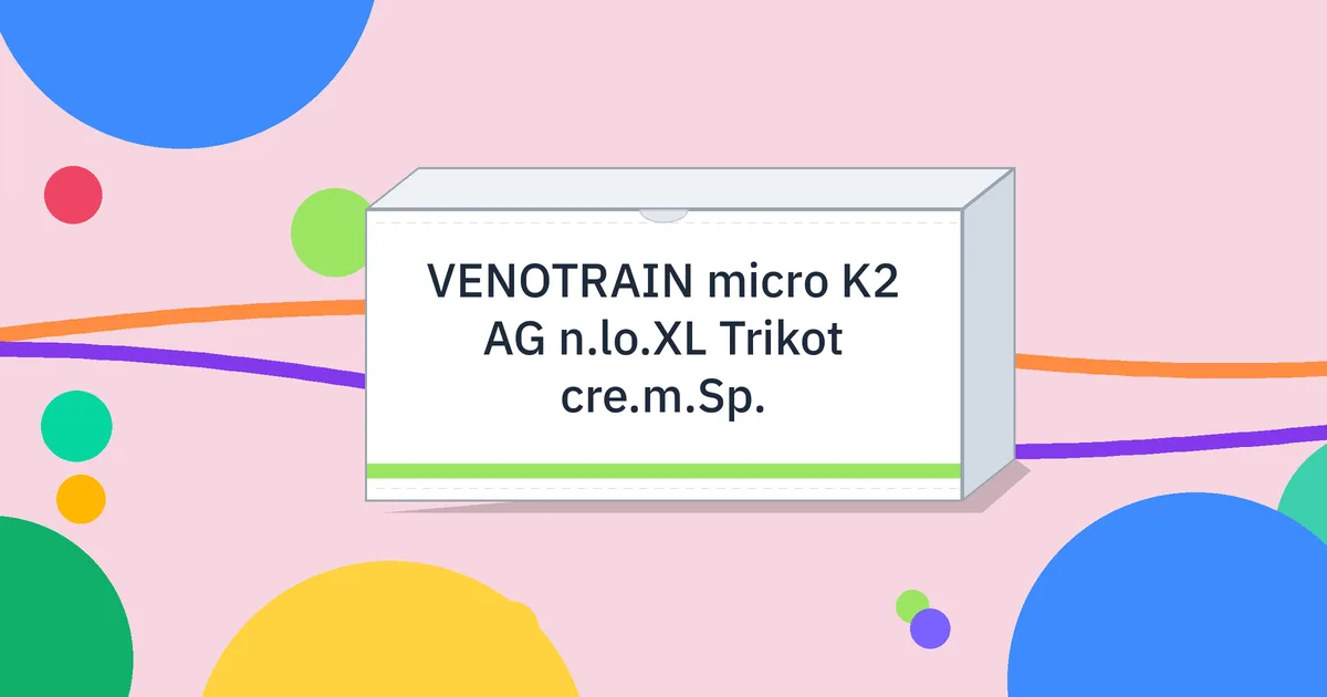 Symbolbild: Packung mit der Aufschrift VENOTRAIN micro K2 AG n.lo.XL Trikot cre.m.Sp. (PZN 05712260) – Verfügbarkeit und Bezug in Apotheken in Frankfurt am Main