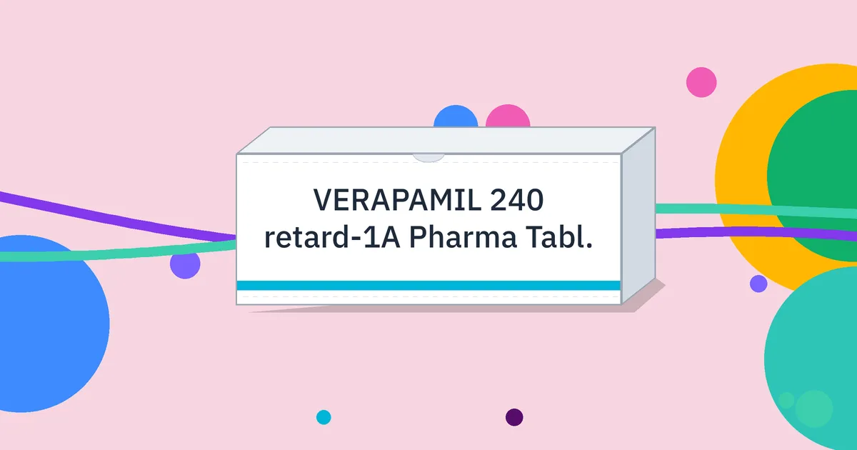 Symbolbild: Packung mit der Aufschrift VERAPAMIL 240 retard-1A Pharma Tabl. (PZN 04129541) – Verfügbarkeit und Bezug in Apotheken in Frankfurt am Main
