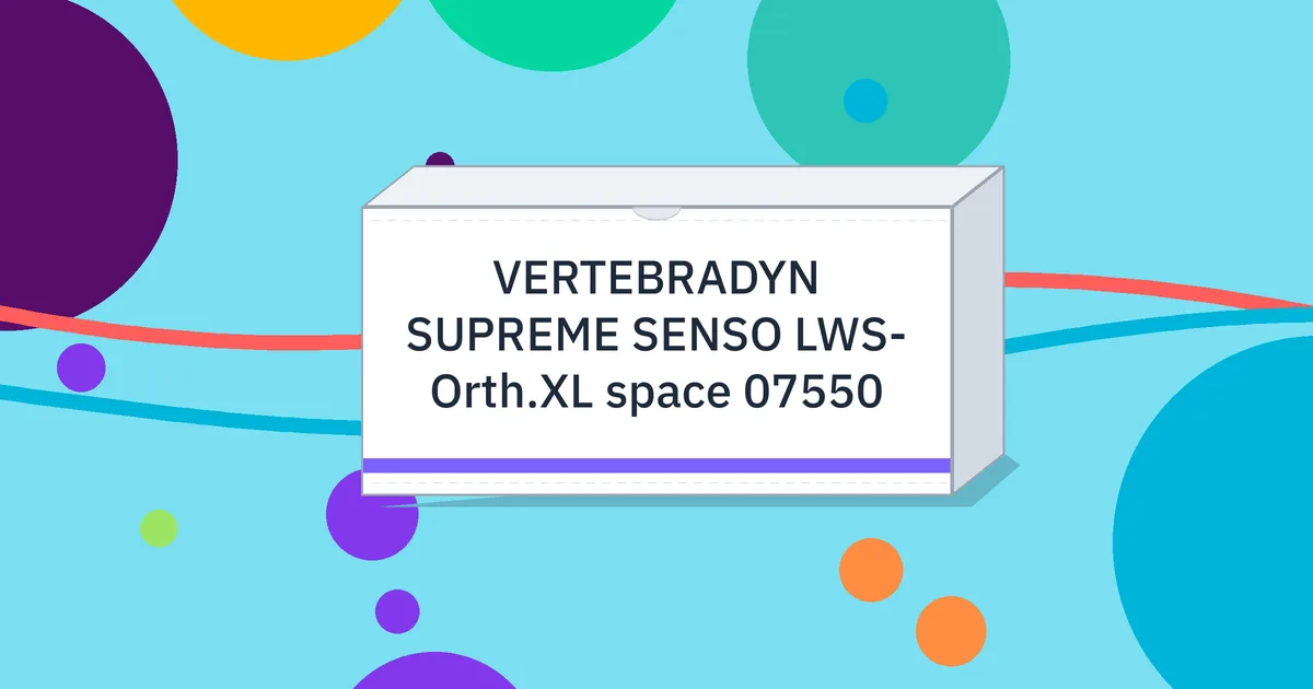 Symbolbild: Packung mit der Aufschrift VERTEBRADYN SUPREME SENSO LWS-Orth.XL space 07550 (PZN 20096048) – Verfügbarkeit und Bezug in Apotheken in Frankfurt am Main