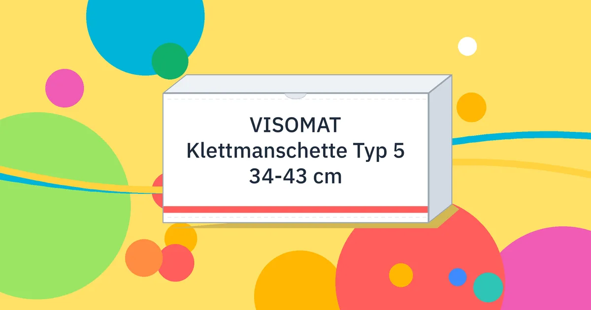 Symbolbild: Packung mit der Aufschrift VISOMAT Klettmanschette Typ 5 34-43 cm (PZN 09786309) – Verfügbarkeit und Bezug in Apotheken in Frankfurt am Main