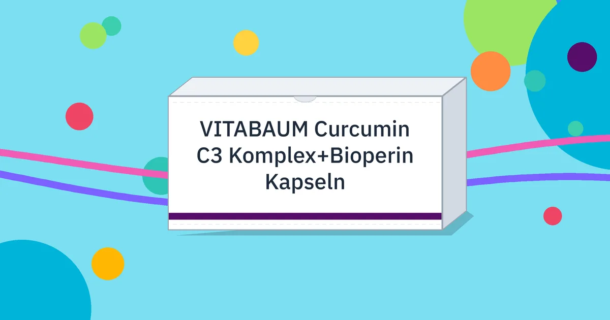 Symbolbild: Packung mit der Aufschrift VITABAUM Curcumin C3 Komplex+Bioperin Kapseln (PZN 16779184) – Verfügbarkeit und Bezug in Apotheken in Frankfurt am Main