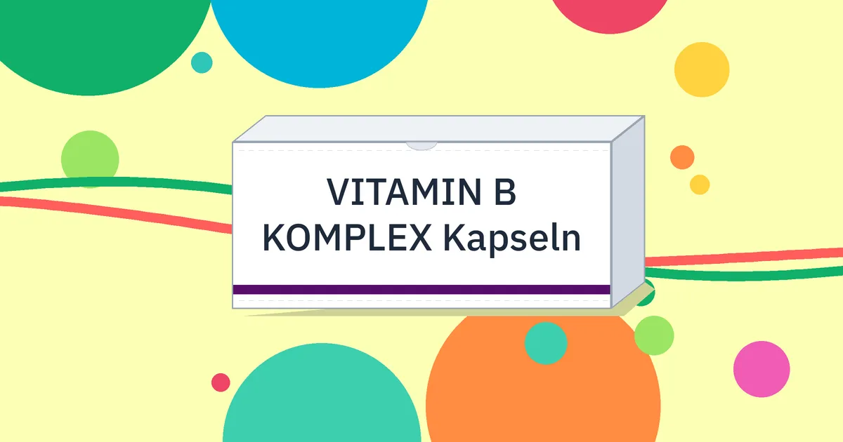Symbolbild: Packung mit der Aufschrift VITAMIN B KOMPLEX Kapseln (PZN 16144451) – Verfügbarkeit und Bezug in Apotheken in Frankfurt am Main