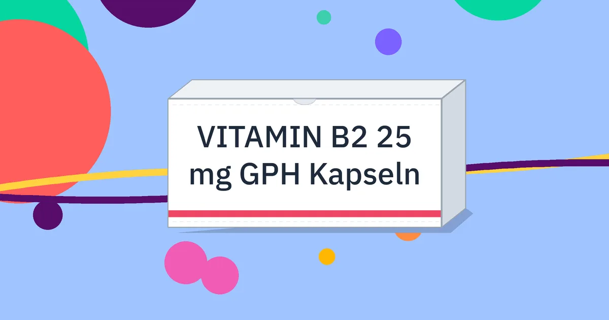 Symbolbild: Packung mit der Aufschrift VITAMIN B2 25 mg GPH Kapseln (PZN 16571124) – Verfügbarkeit und Bezug in Apotheken in Frankfurt am Main