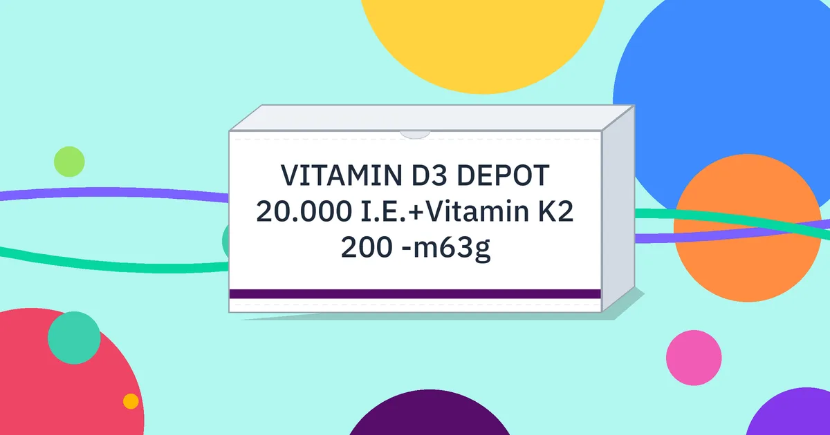 Symbolbild: Packung mit der Aufschrift VITAMIN D3 DEPOT 20.000 I.E.+Vitamin K2 200 -m63g (PZN 18236921) – Verfügbarkeit und Bezug in Apotheken in Frankfurt am Main