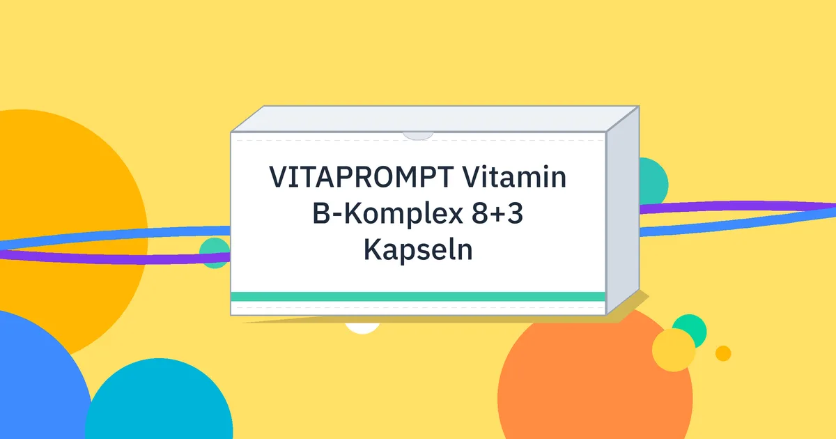 Symbolbild: Packung mit der Aufschrift VITAPROMPT Vitamin B-Komplex 8+3 Kapseln (PZN 20099986) – Verfügbarkeit und Bezug in Apotheken in Frankfurt am Main