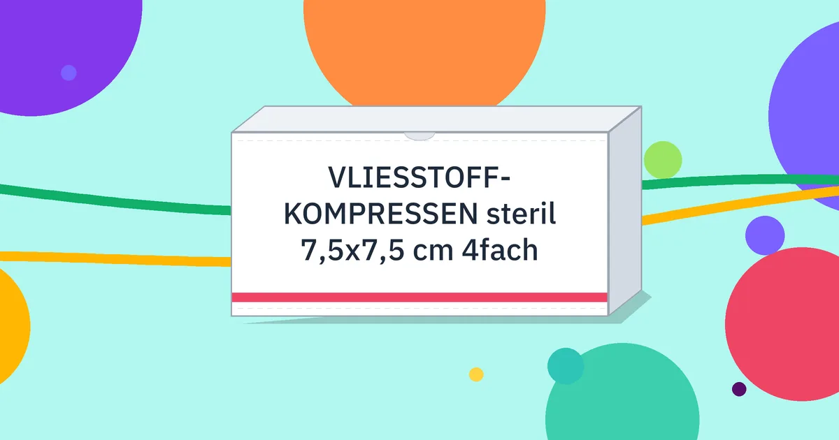 Symbolbild: Packung mit der Aufschrift VLIESSTOFF-KOMPRESSEN steril 7,5x7,5 cm 4fach (PZN 06310316) – Verfügbarkeit und Bezug in Apotheken in Frankfurt am Main