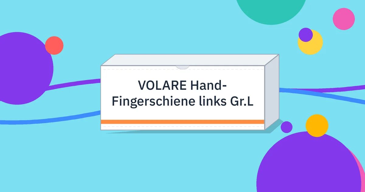 Symbolbild: Packung mit der Aufschrift VOLARE Hand-Fingerschiene links Gr.L (PZN 09309495) – Verfügbarkeit und Bezug in Apotheken in Frankfurt am Main