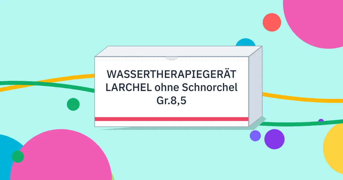 Symbolbild: Packung mit der Aufschrift WASSERTHERAPIEGERÄT LARCHEL ohne Schnorchel Gr.8,5 (PZN 20228053) – Verfügbarkeit und Bezug in Apotheken in Frankfurt am Main