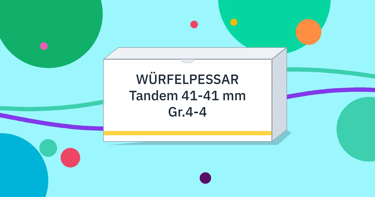 Symbolbild: Packung mit der Aufschrift WÜRFELPESSAR Tandem 41-41 mm Gr.4-4 (PZN 06127144) – Verfügbarkeit und Bezug in Apotheken in Frankfurt am Main