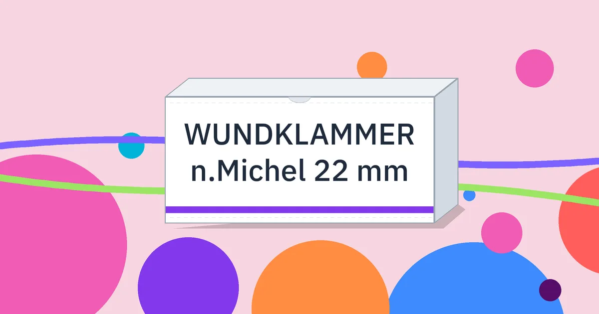 Symbolbild: Packung mit der Aufschrift WUNDKLAMMER n.Michel 22 mm (PZN 02446711) – Verfügbarkeit und Bezug in Apotheken in Frankfurt am Main