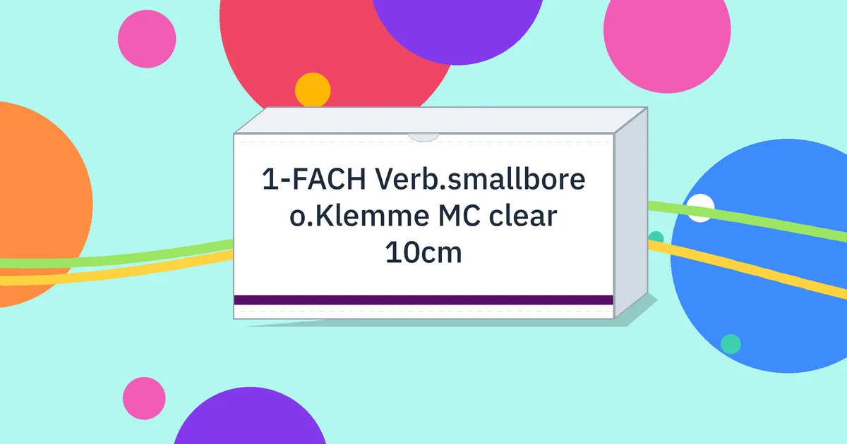 Symbolbild: Packung mit der Aufschrift 1-FACH Verb.smallbore o.Klemme MC clear 10cm (PZN 18499307) – Verfügbarkeit und Bezug in Apotheken in Frankfurt am Main
