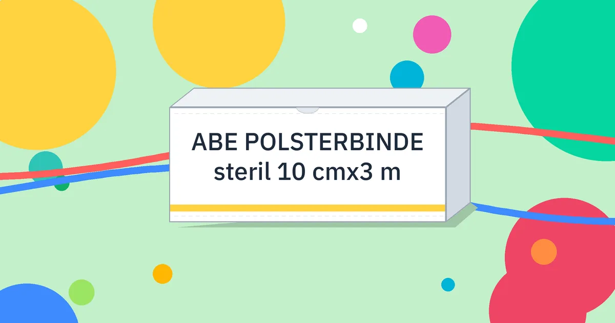 Symbolbild: Packung mit der Aufschrift ABE POLSTERBINDE steril 10 cmx3 m (PZN 13715901) – Verfügbarkeit und Bezug in Apotheken in Frankfurt am Main