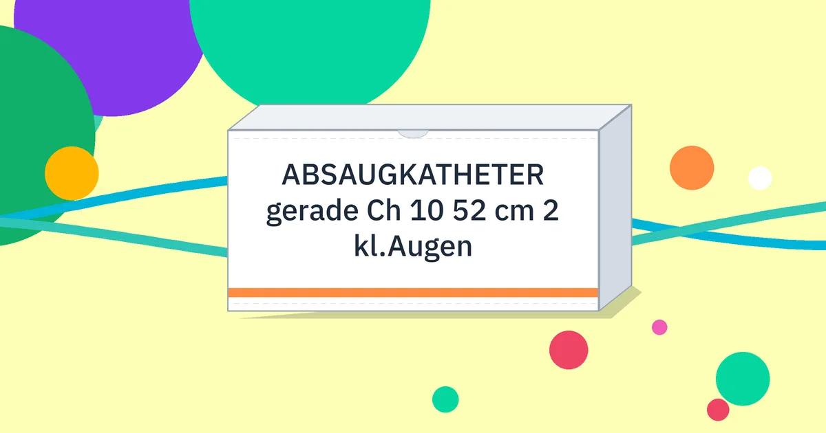 Symbolbild: Packung mit der Aufschrift ABSAUGKATHETER gerade Ch 10 52 cm 2 kl.Augen (PZN 02099681) – Verfügbarkeit und Bezug in Apotheken in Frankfurt am Main