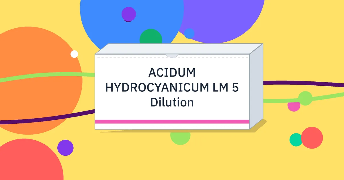 Symbolbild: Packung mit der Aufschrift ACIDUM HYDROCYANICUM LM 5 Dilution (PZN 13278116) – Verfügbarkeit und Bezug in Apotheken in Frankfurt am Main